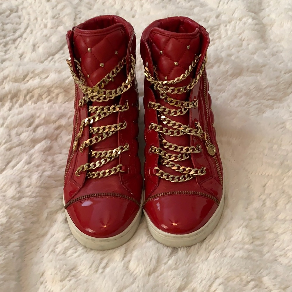 Michael Kors Quilted Urban Chain Red Gold Shoes - Gem